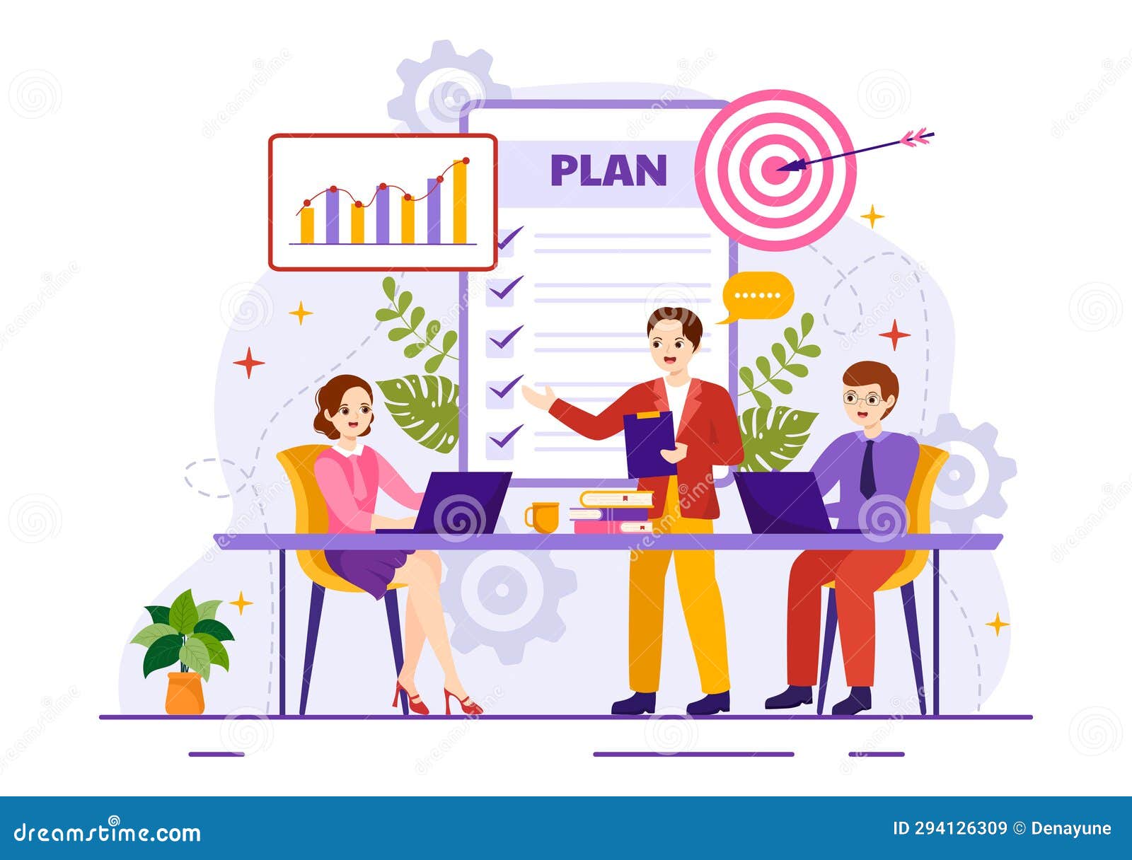 Business Plan Vector Illustration with Target, Planning, Workflow, Time ...