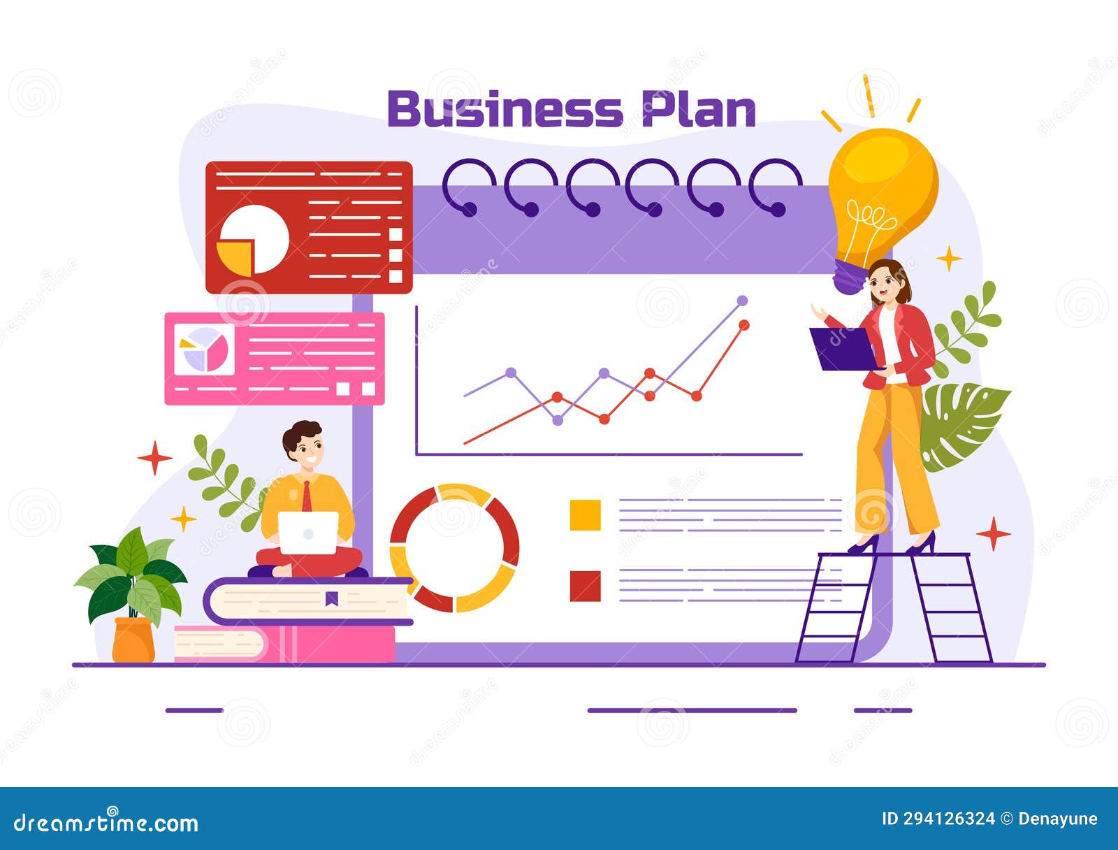 Business Plan Vector Illustration with Target, Planning, Workflow, Time ...