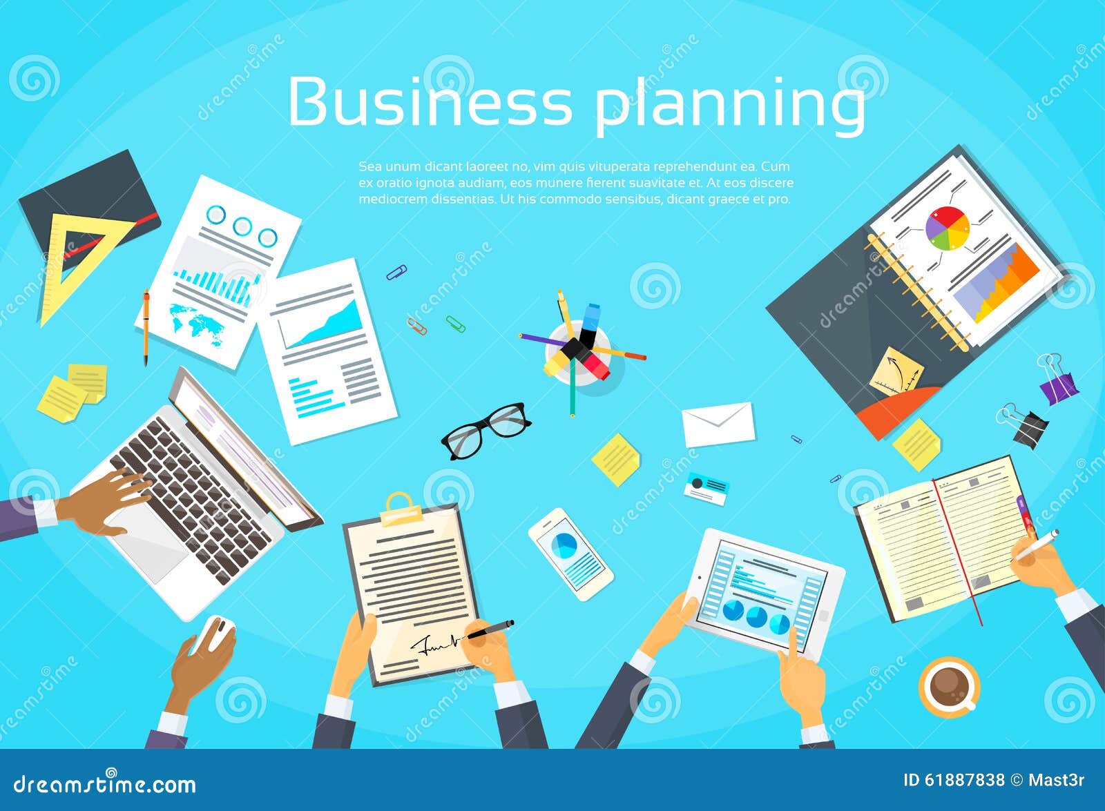 Business Planning Concept Businessman Hands Desk Stock Vector ...