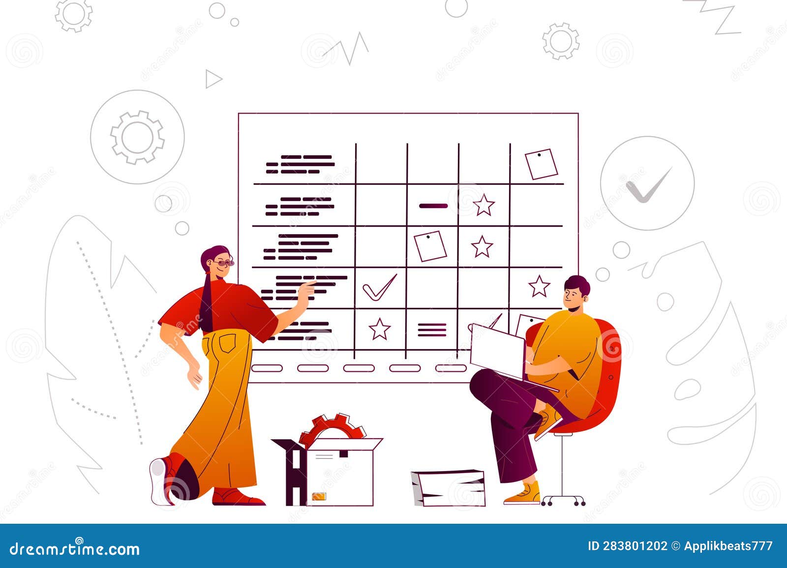 Business Planning Web Concept. Employees Perform Work Tasks According ...