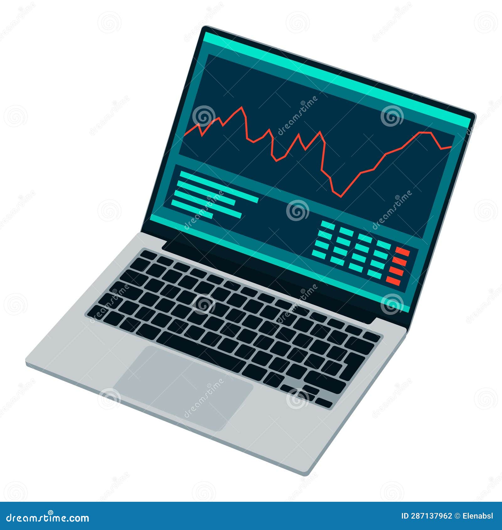 Business Portable Laptop with Charts Stock Vector - Illustration of ...