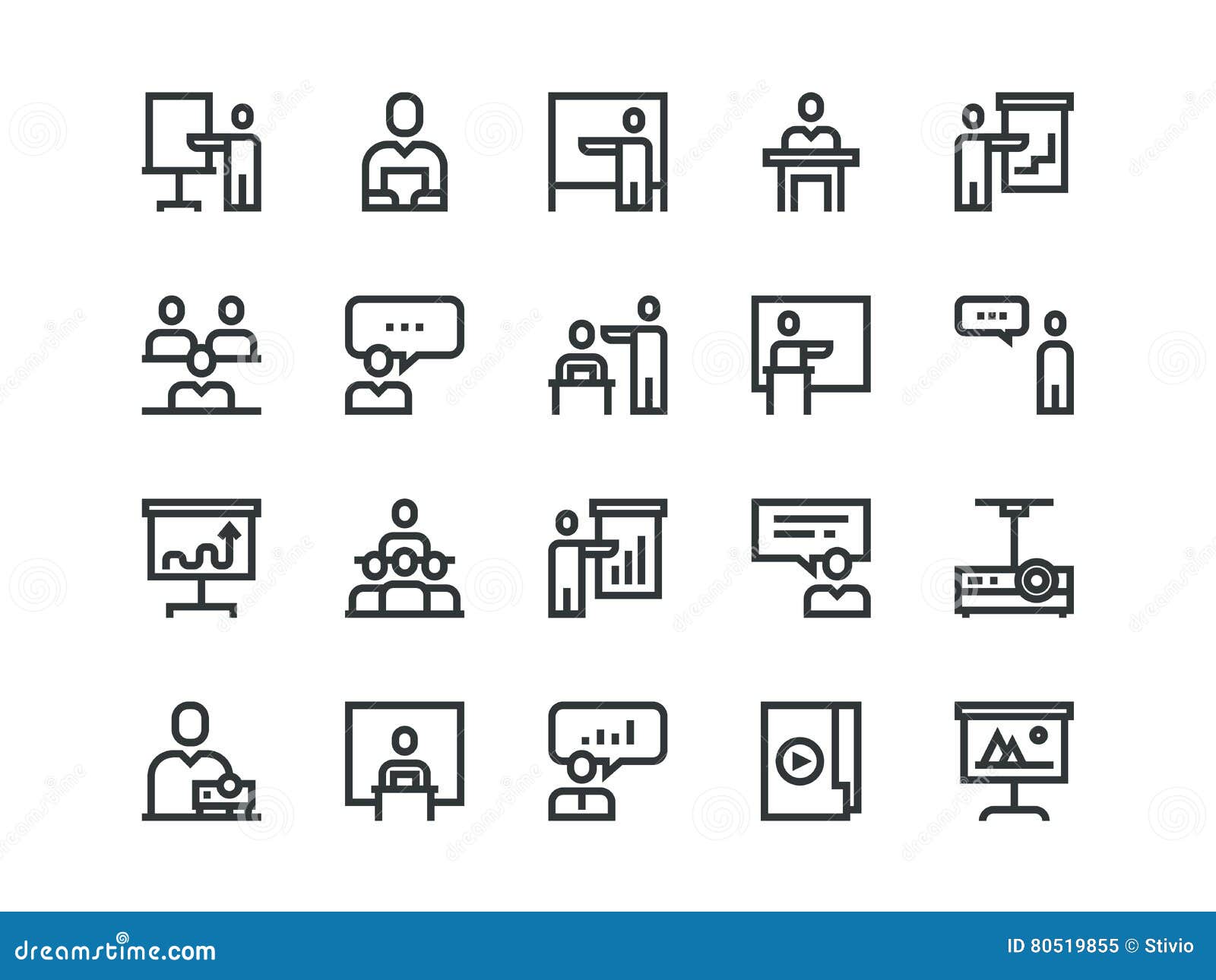 Business Presentation Colorless Icons. Vector Outline Set. Stock Vector ...