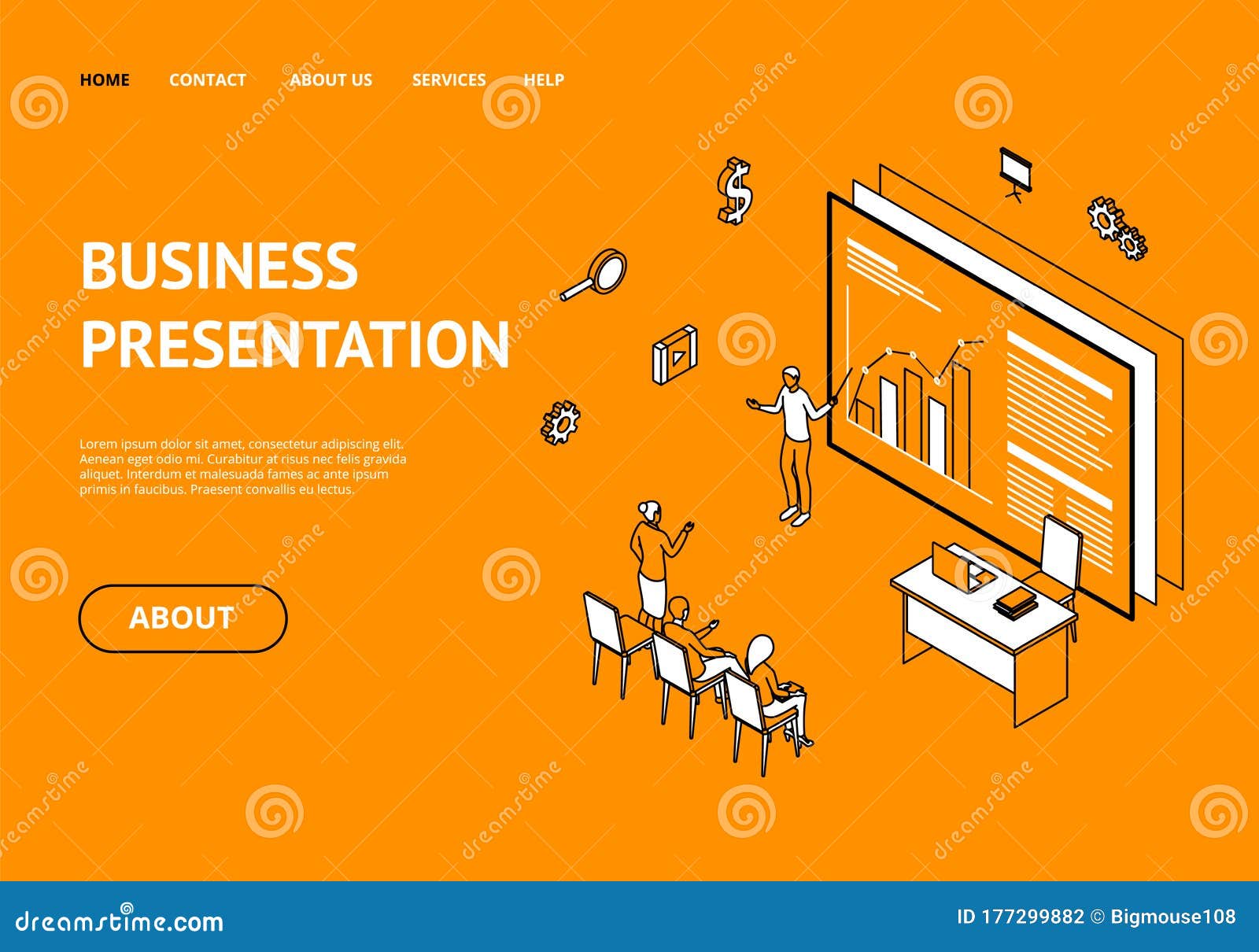 Business Presentation Concept Card Landing Web Page Template. Vector ...