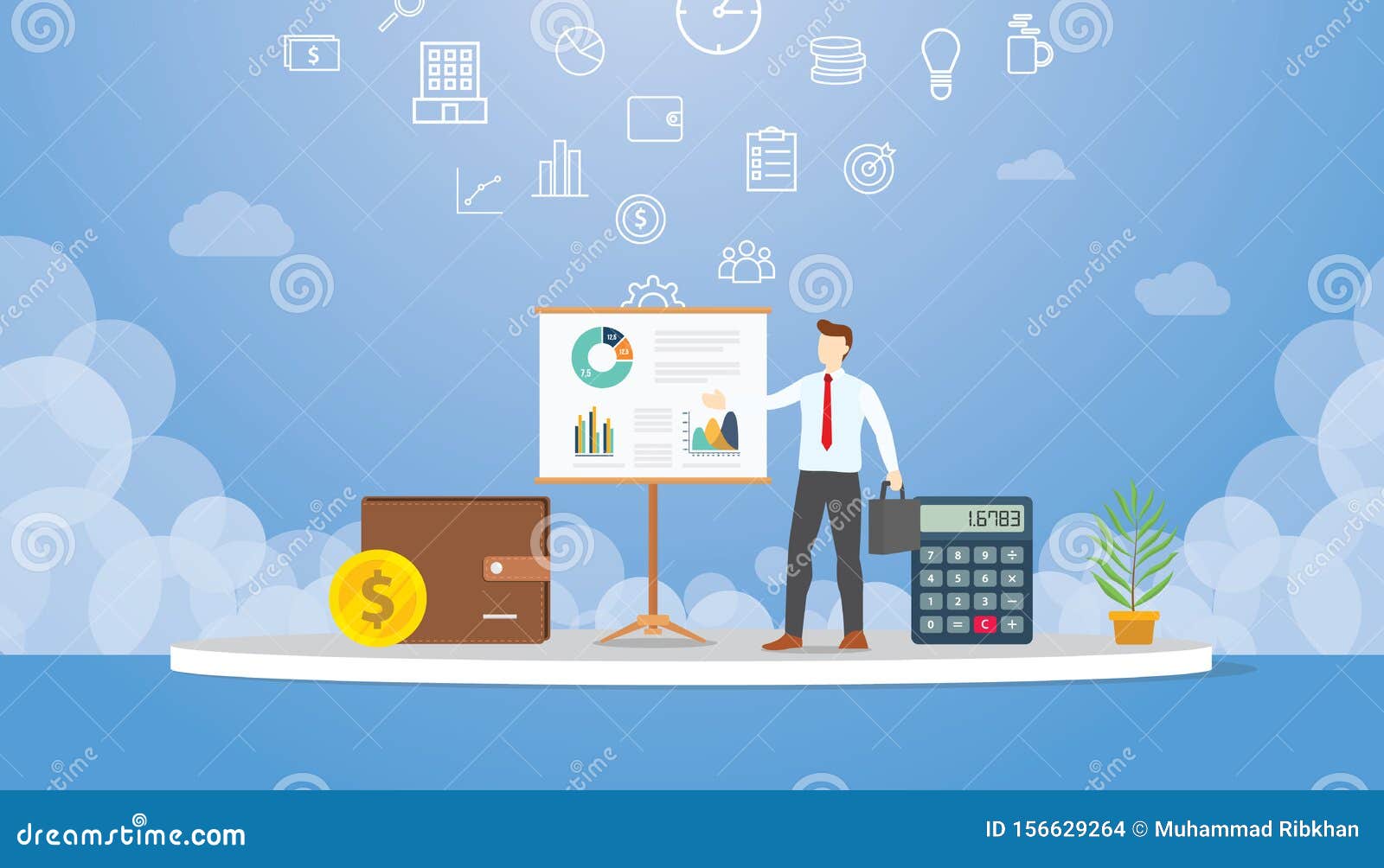 Business Presentation Concept with Man Present Some Graph and Chart ...