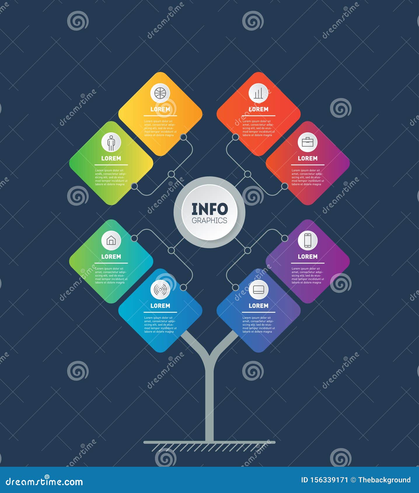 Business Presentation Concept with 8 Options. Template of Tree, Info ...