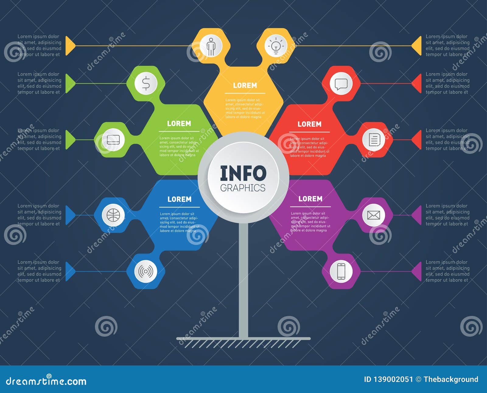 Business Presentation Concept with 5 Points. Web Template of Tree, Info ...