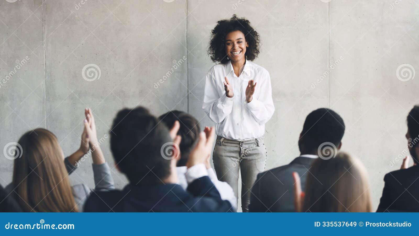 Business Presentation. Grateful Audience Clapping Hands To Speaker ...