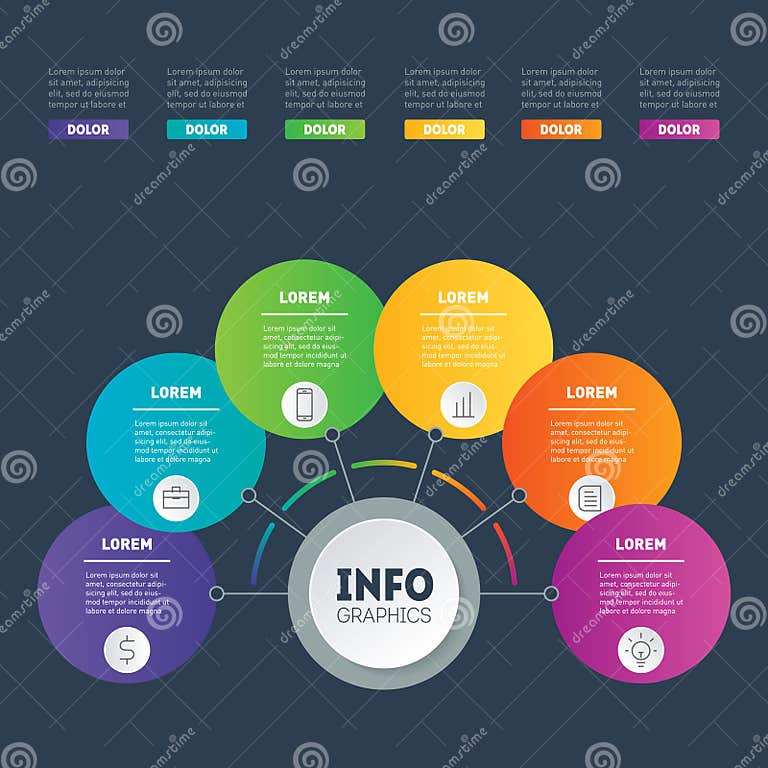 Business Presentation or Infographic Examples with 6 Options. Vector Dynamic Infographics or ...