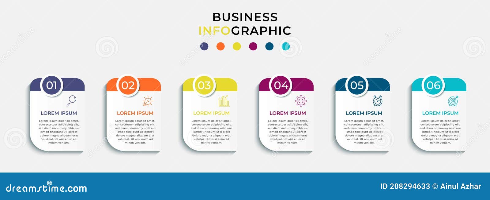 Business Presentation or Infographic with 6 Options. Vector Dynamic Infographics or Mind Map of ...