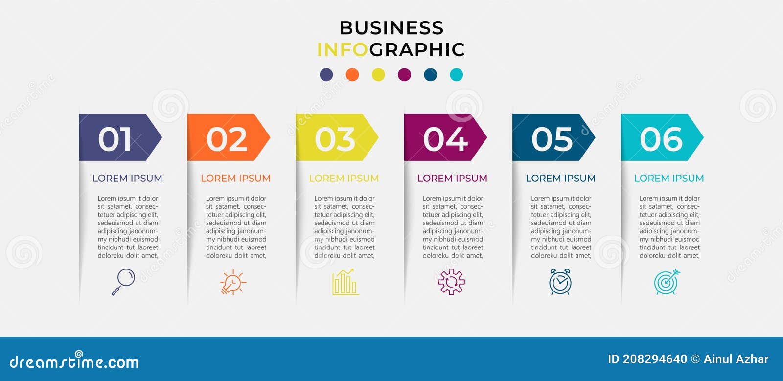Business Presentation or Infographic with 6 Options. Vector Dynamic Infographics or Mind Map of ...