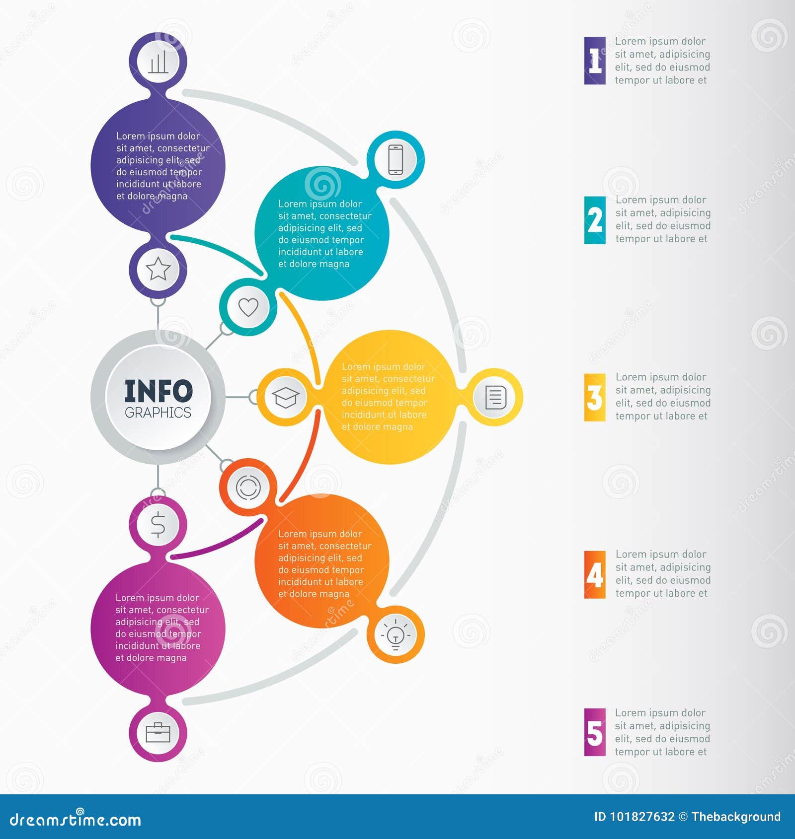 Business Presentation or Infographic with 5 Options. Vector Dynamic ...