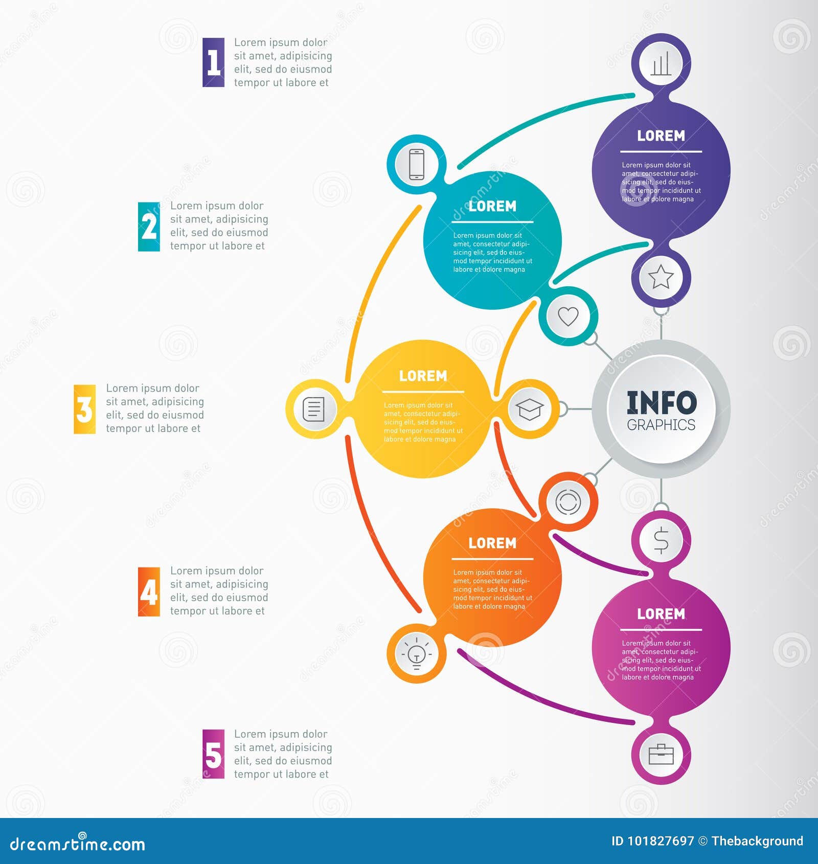 Business Presentation or Infographic with 5 Options. Vector Dynamic ...