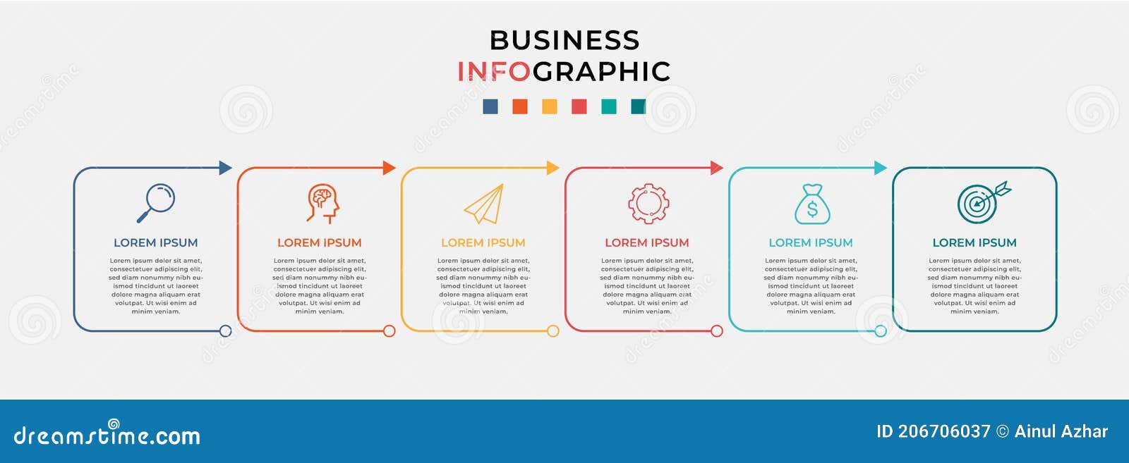 Business Presentation or Infographic with 6 Options. Vector Dynamic Infographics or Mind Map of ...