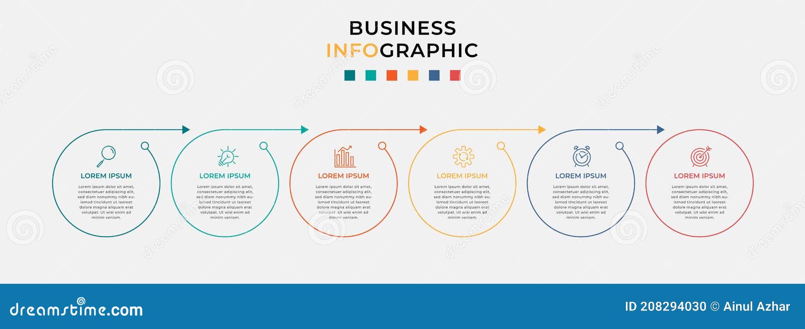 Business Presentation or Infographic with 6 Options. Vector Dynamic Infographics or Mind Map of ...