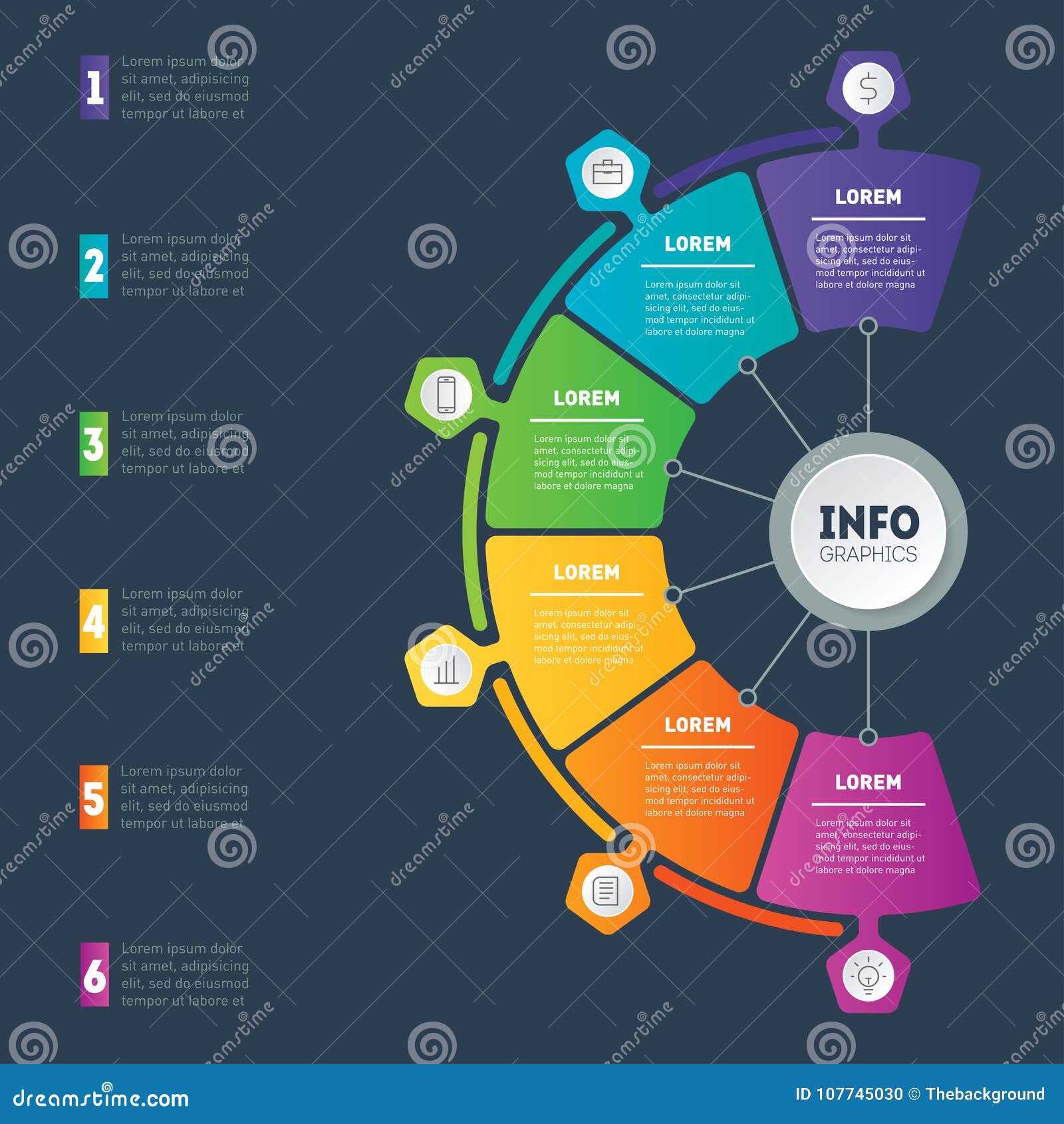 Business Presentation Or Infographic With 6 Options. Web Template Of A ...