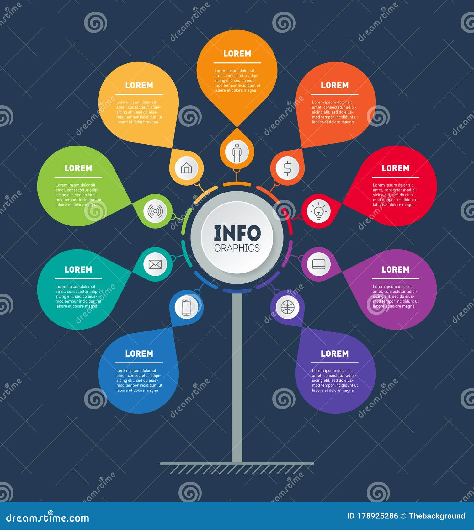 Business Presentation or Infographics Concept with 9 Options or Points ...