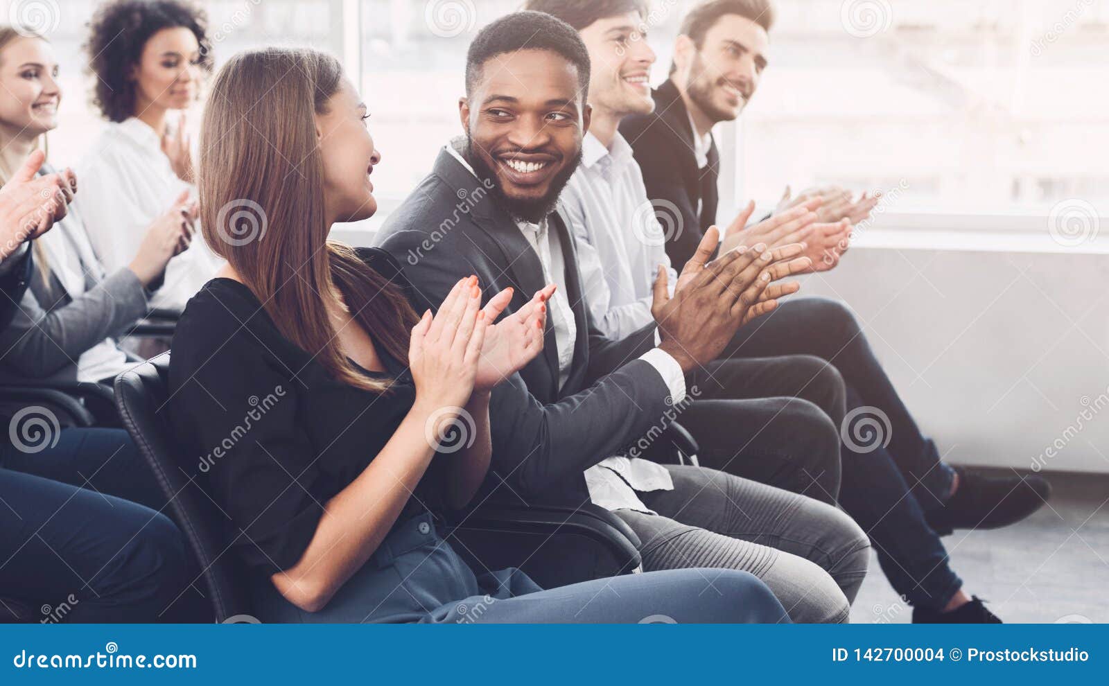 Business Presentation. Managers Clapping Hands at Training Stock Photo ...