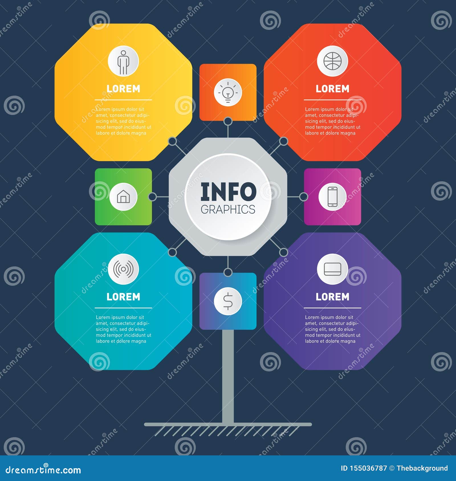 Business Presentation with 8 or 4 Options. Template of Development Tree ...