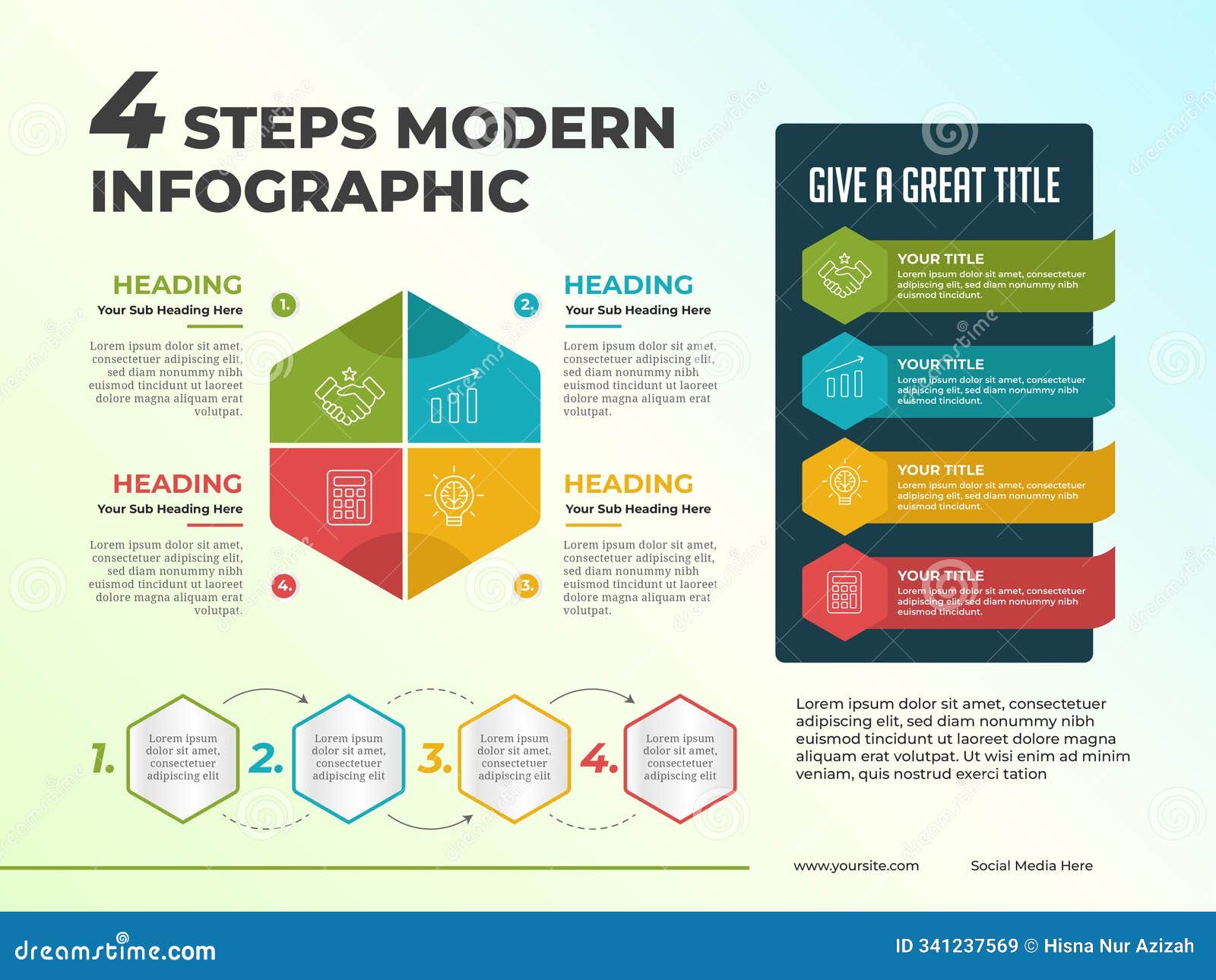 Modern Four Steps Business Infographics With 3D Squares And World Map ...