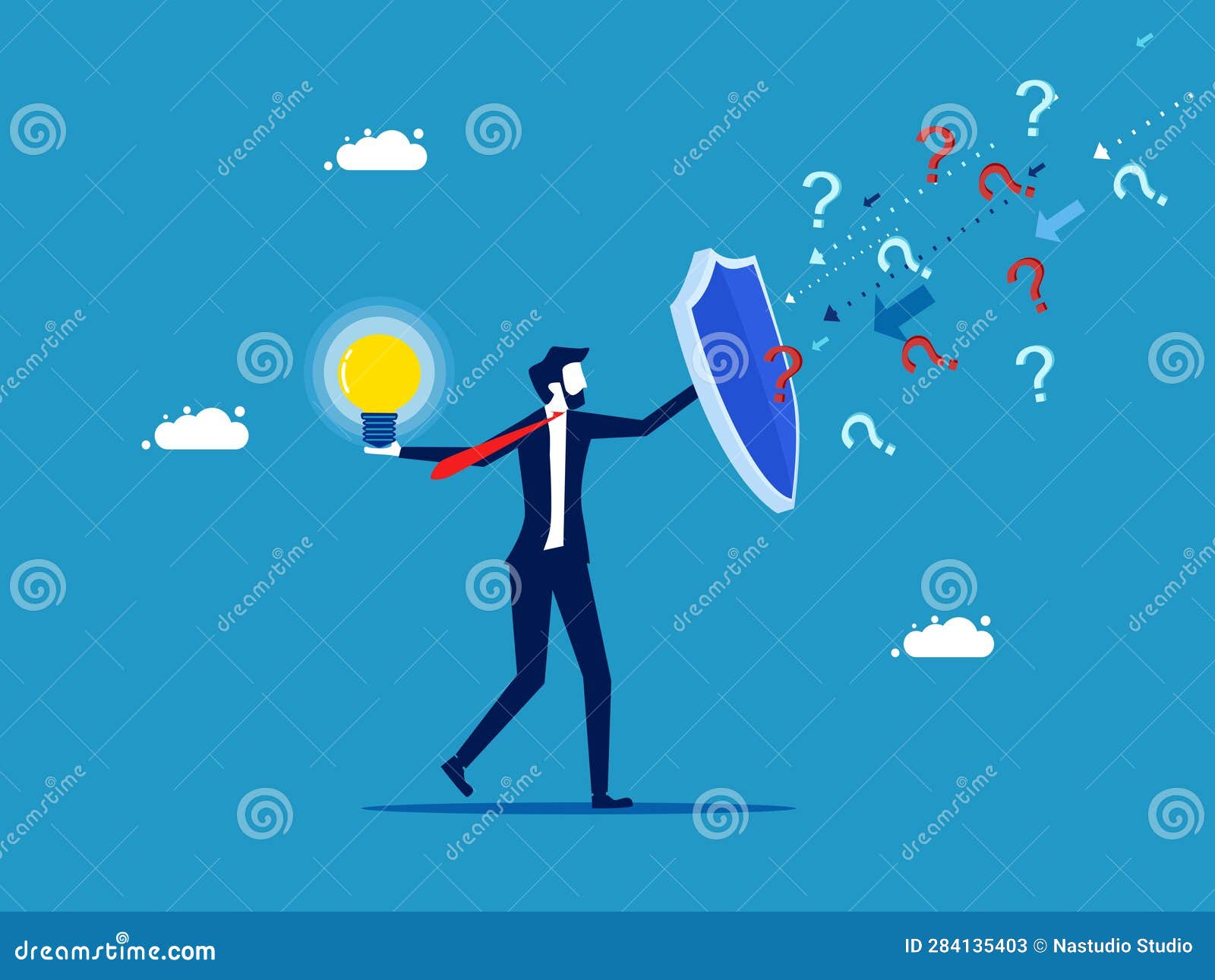 Business Problem Solving. Businessman Protecting Light Bulb from ...
