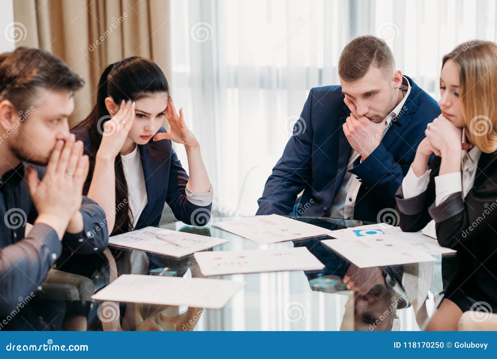 Business Problems Focused Thoughtful Stressed Team Stock Photo - Image ...