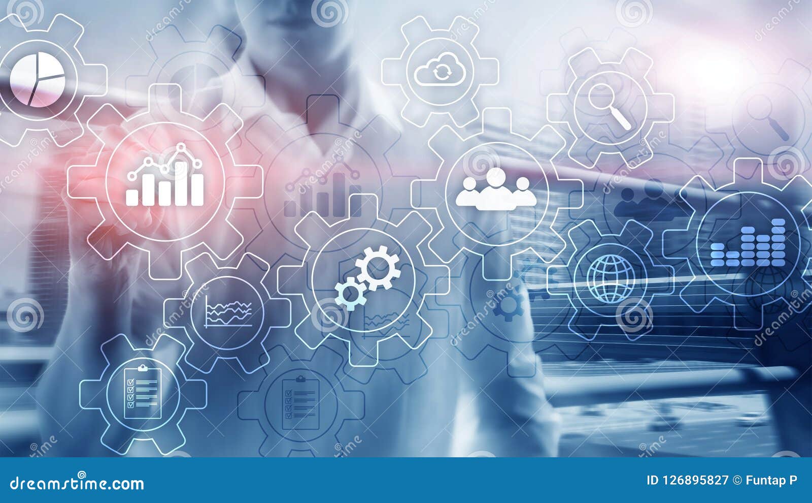 Business Process Abstract Diagram with Gears and Icons. Workflow and ...