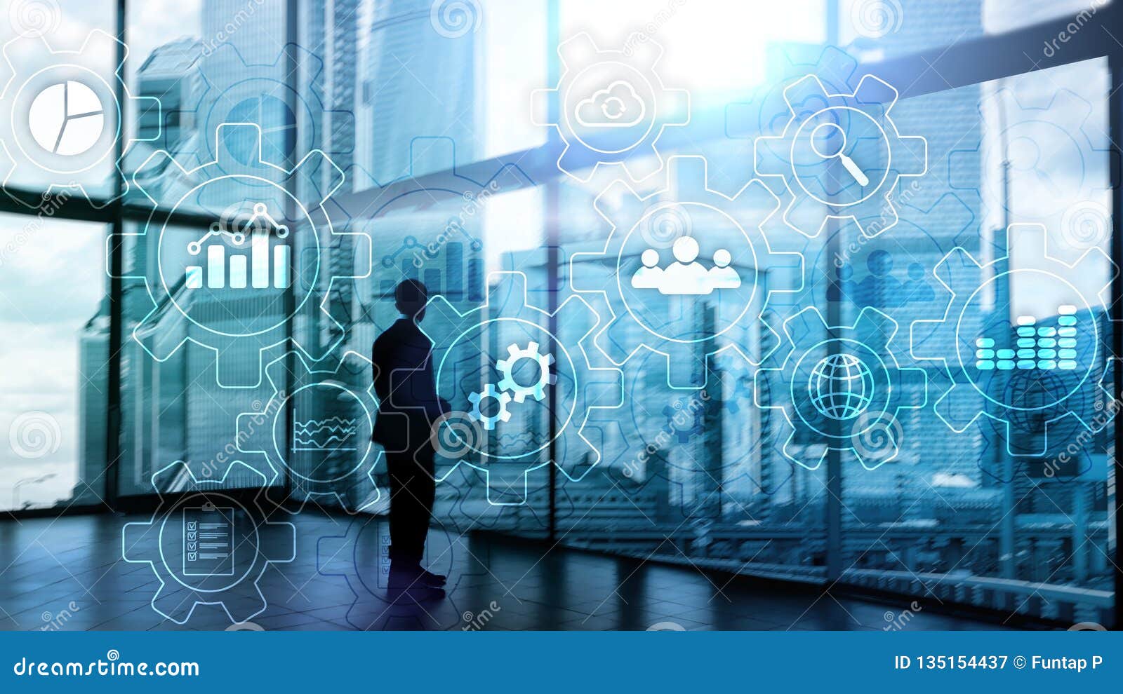 Business Process Abstract Diagram with Gears and Icons. Workflow and ...