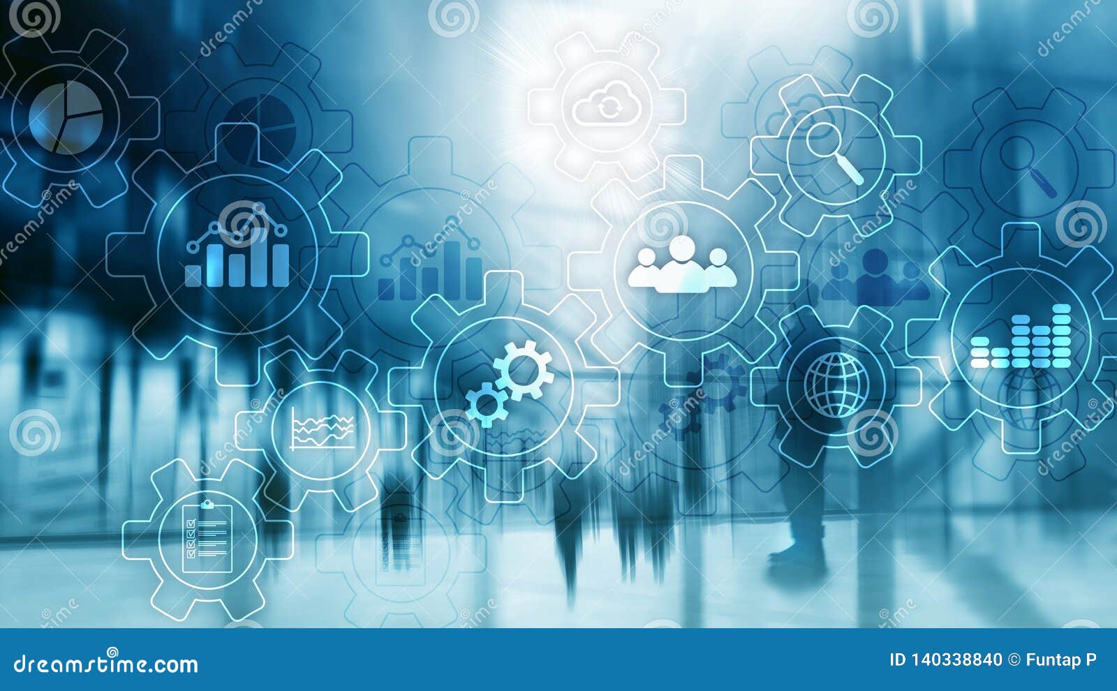 Business Process Abstract Diagram with Gears and Icons. Workflow and ...