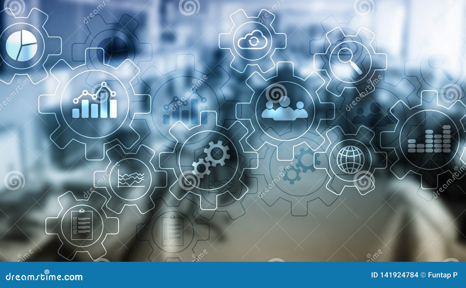 Business Process Abstract Diagram with Gears and Icons. Workflow and ...