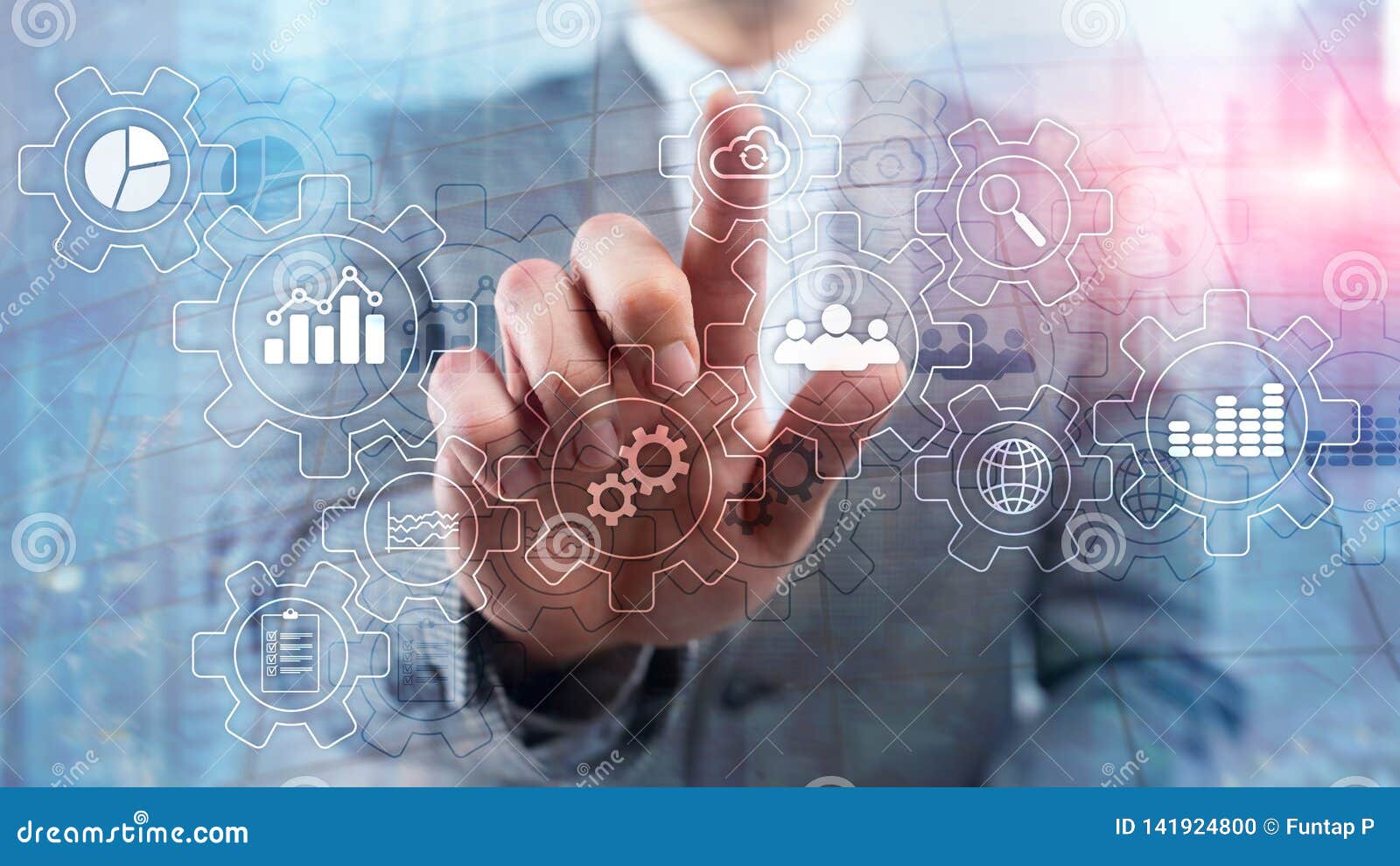 Business Process Abstract Diagram with Gears and Icons. Workflow and ...