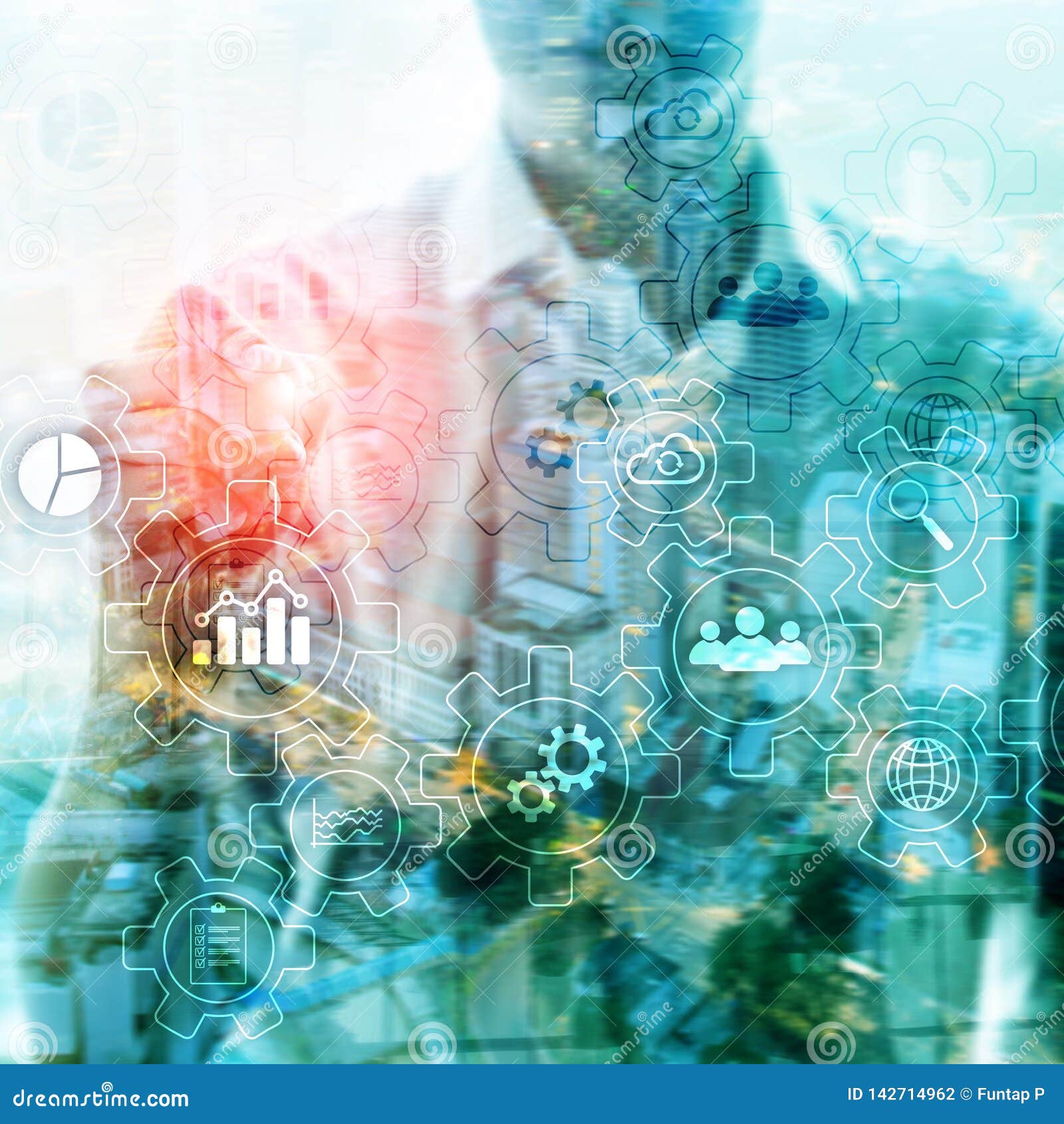 Business Process Abstract Diagram with Gears and Icons. Workflow and ...