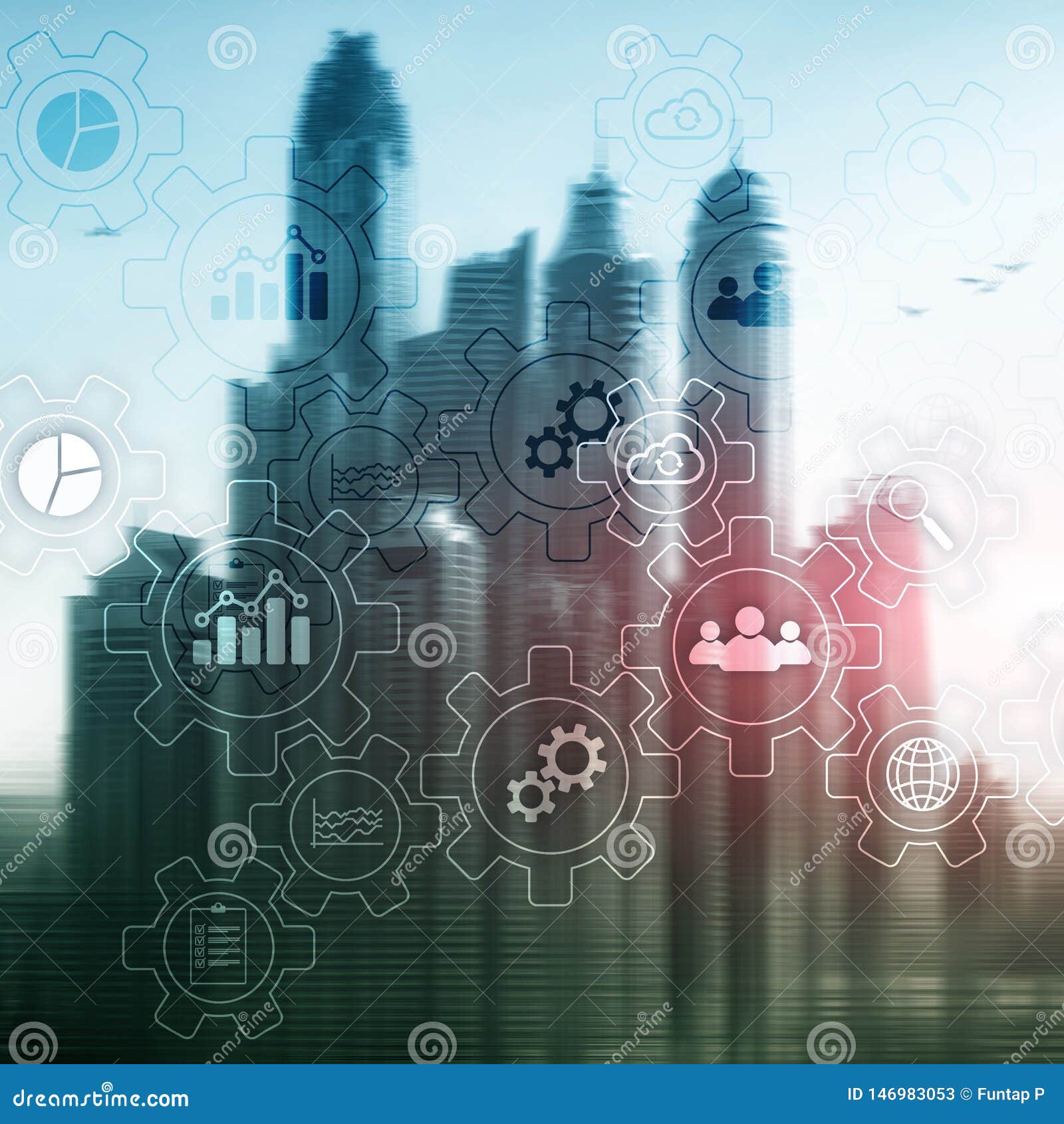 Business Process Abstract Diagram with Gears and Icons. Workflow and ...