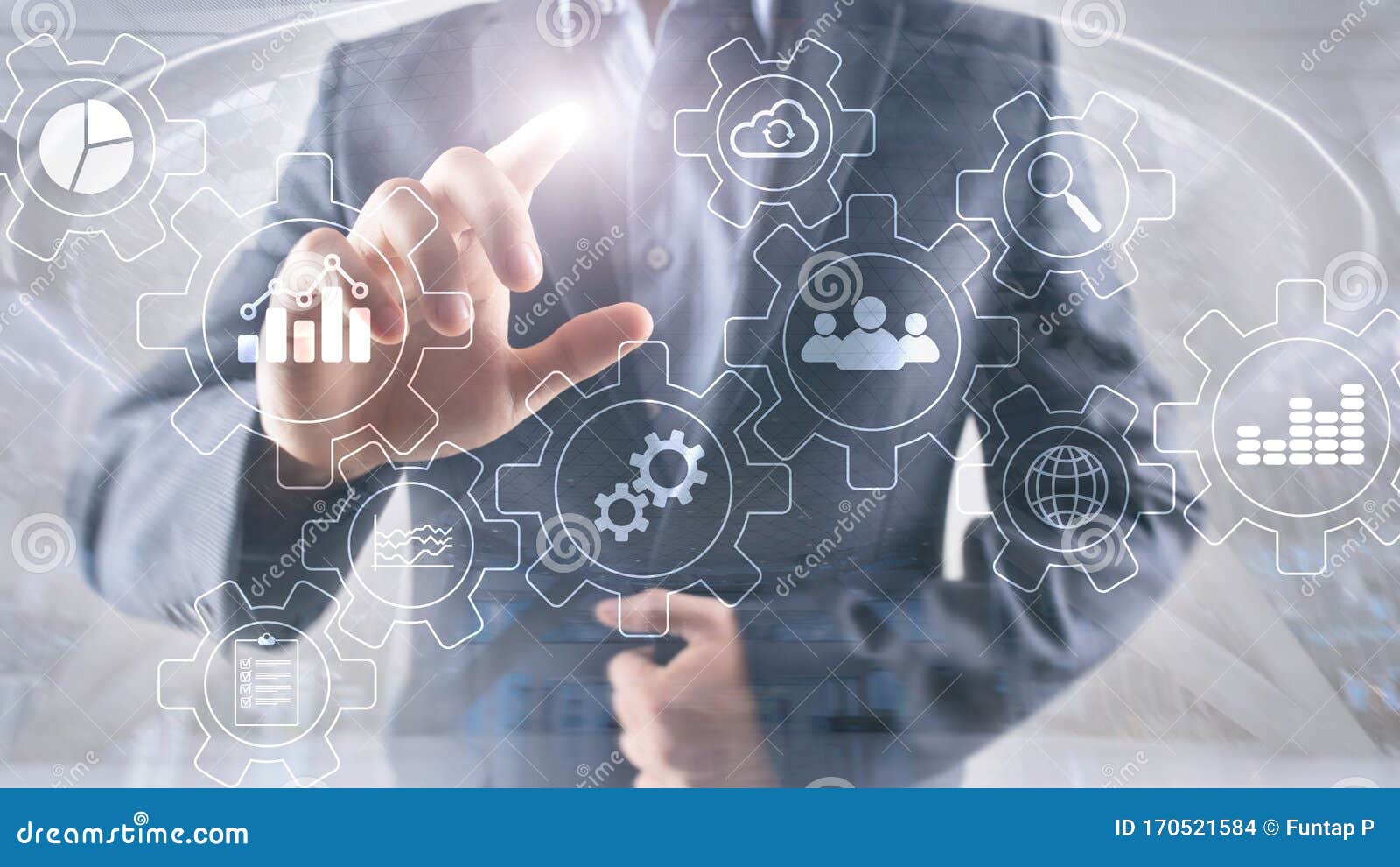 Business Process Abstract Diagram with Gears and Icons. Workflow and ...