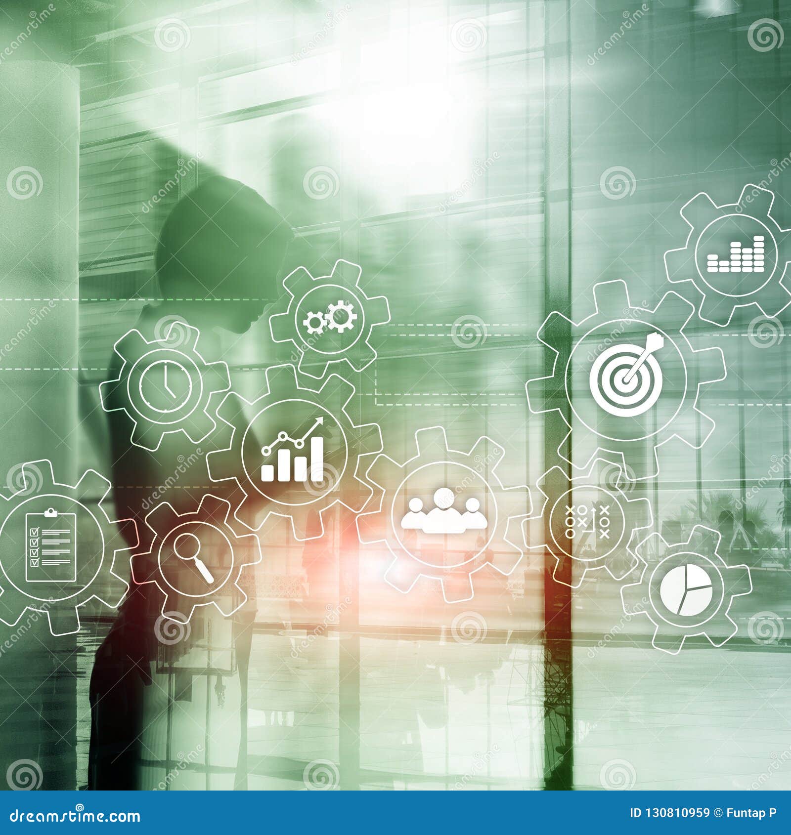 Business Process Automation Concept. Gears and Icons on Abstract ...
