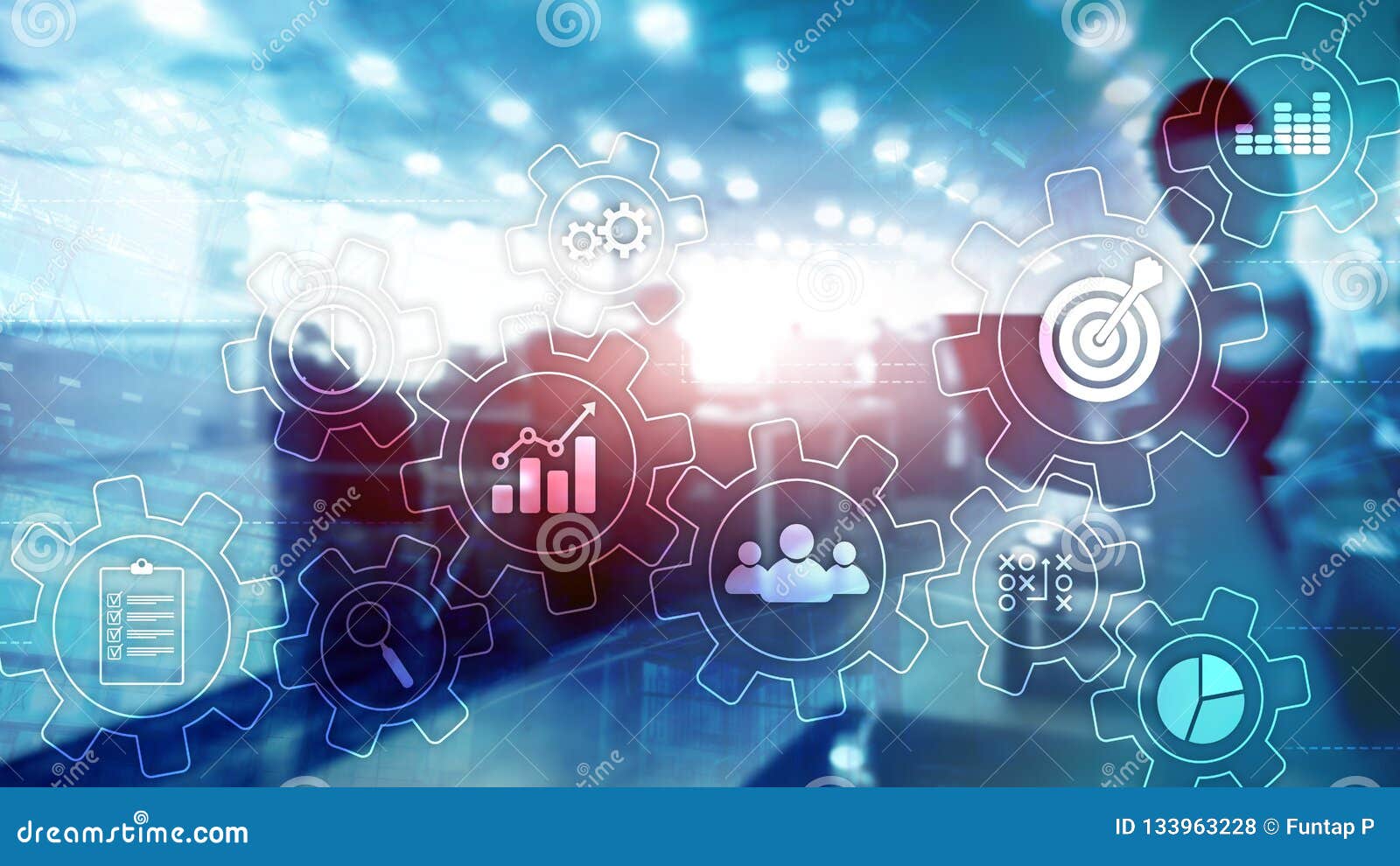 Business Process Automation Concept. Gears and Icons on Abstract ...