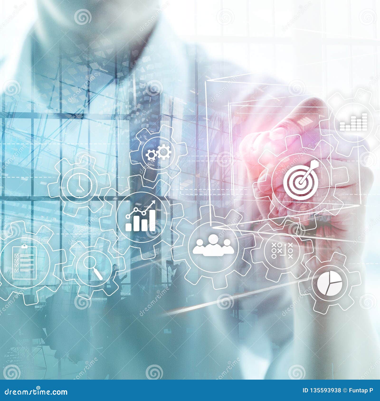 Business Process Automation Concept. Gears and Icons on Abstract ...