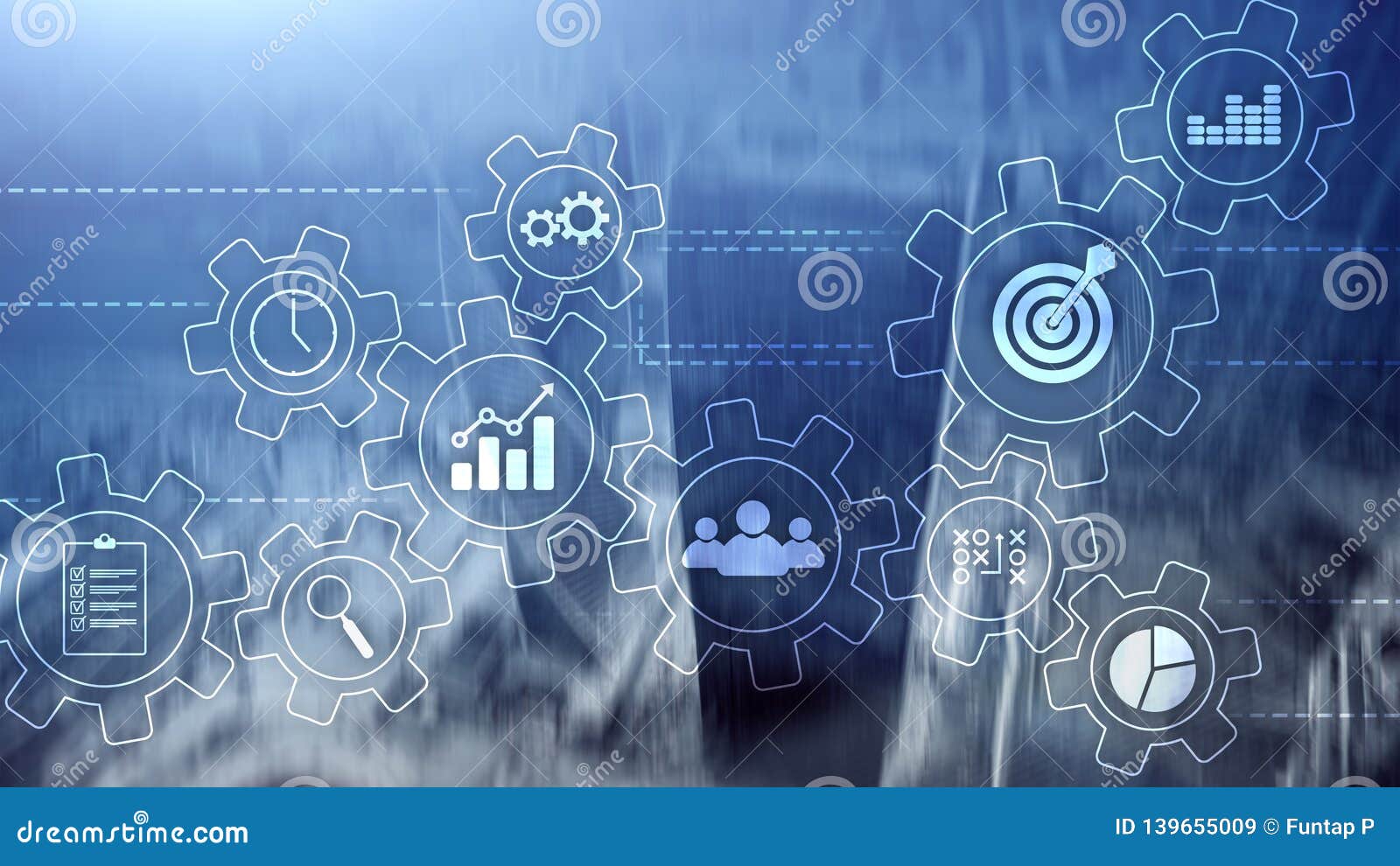 Business Process Automation Concept. Gears and Icons on Abstract ...