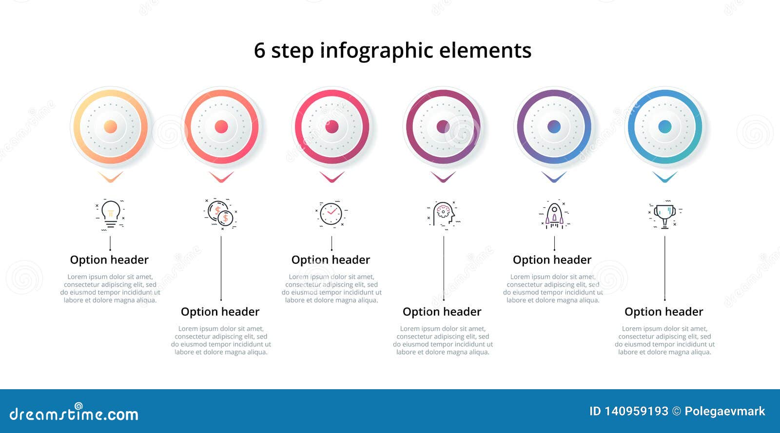 Business Process Chart Infographic with 6 Step Circles. Circular ...