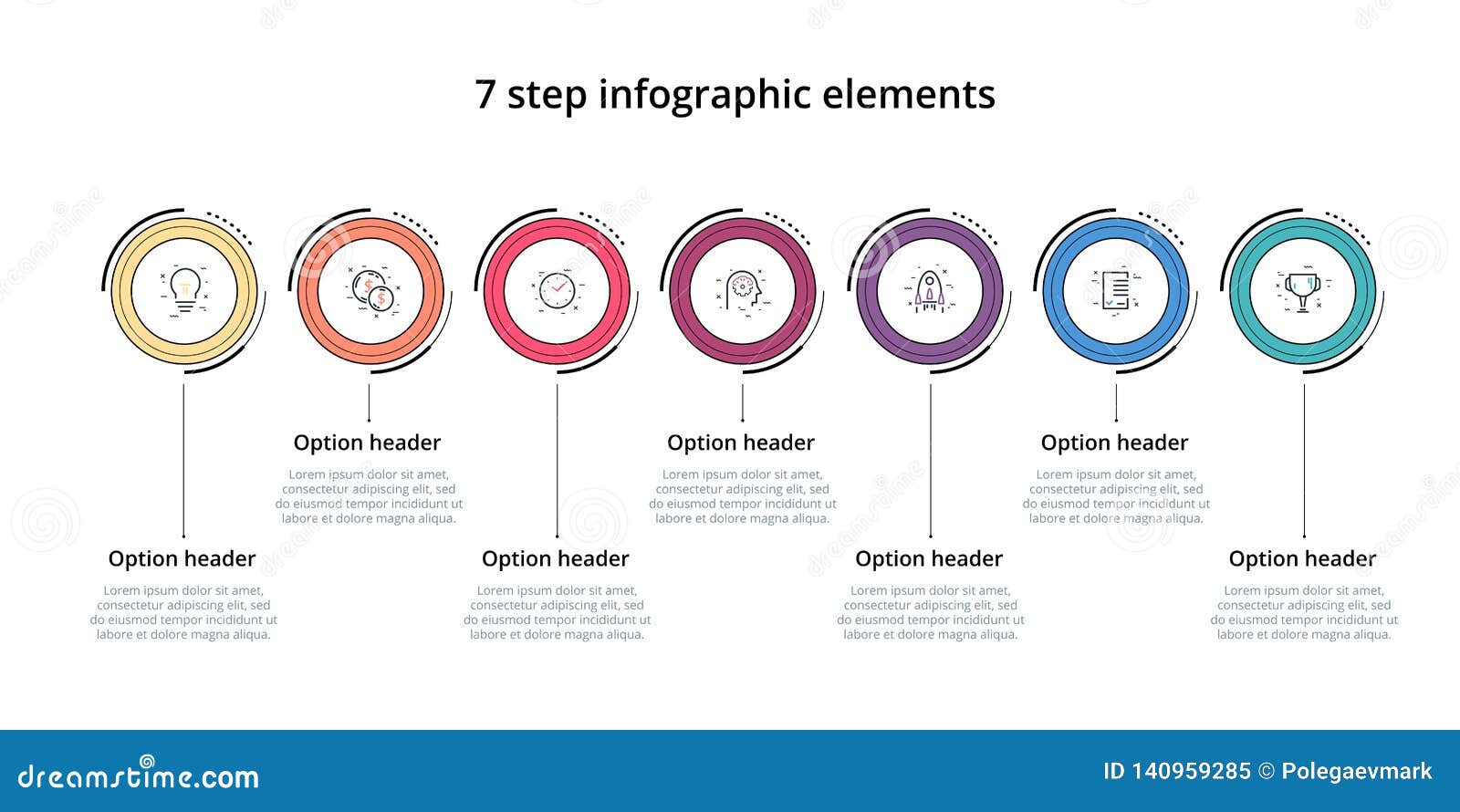 Business Process Chart Infographic with 7 Step Circles. Circular ...
