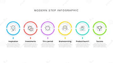 Business Process Chart Infographics with 6 Step Circles. Circular ...