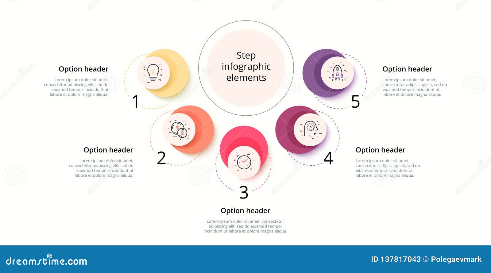 Business Process Chart Infographics with 5 Step Circles. Circular ...