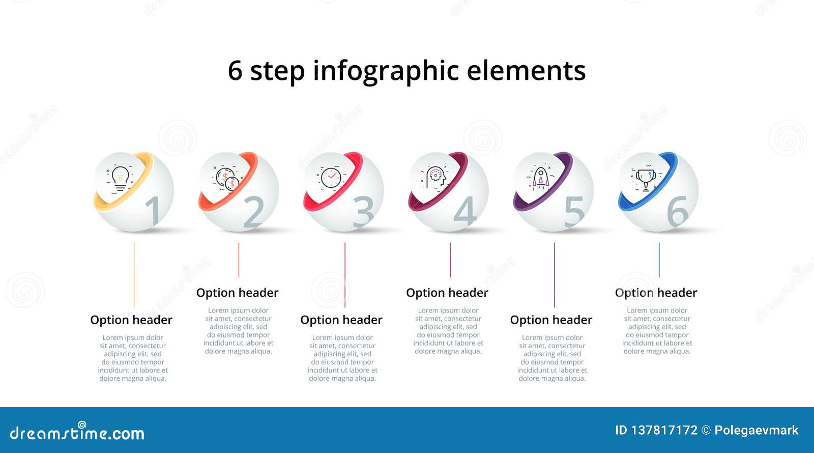 Business Process Chart Infographics with 6 Step Circles. Circular ...