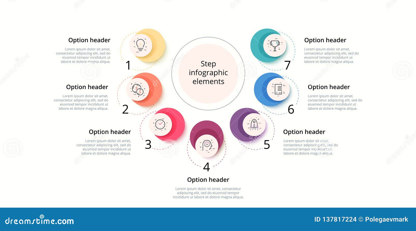 Business Process Chart Infographics with 7 Step Circles. Circular ...