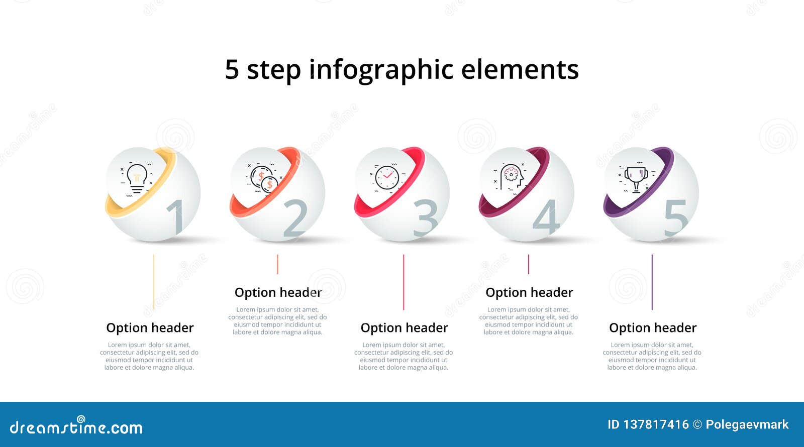 Business Process Chart Infographics with 5 Step Circles. Circular ...