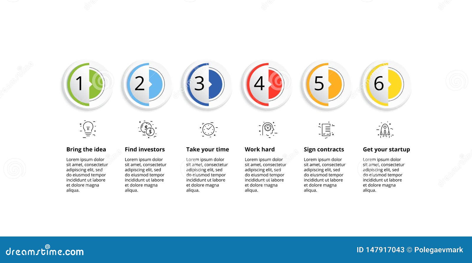 Business Process Chart Infographics with 6 Step Circles. Circular ...