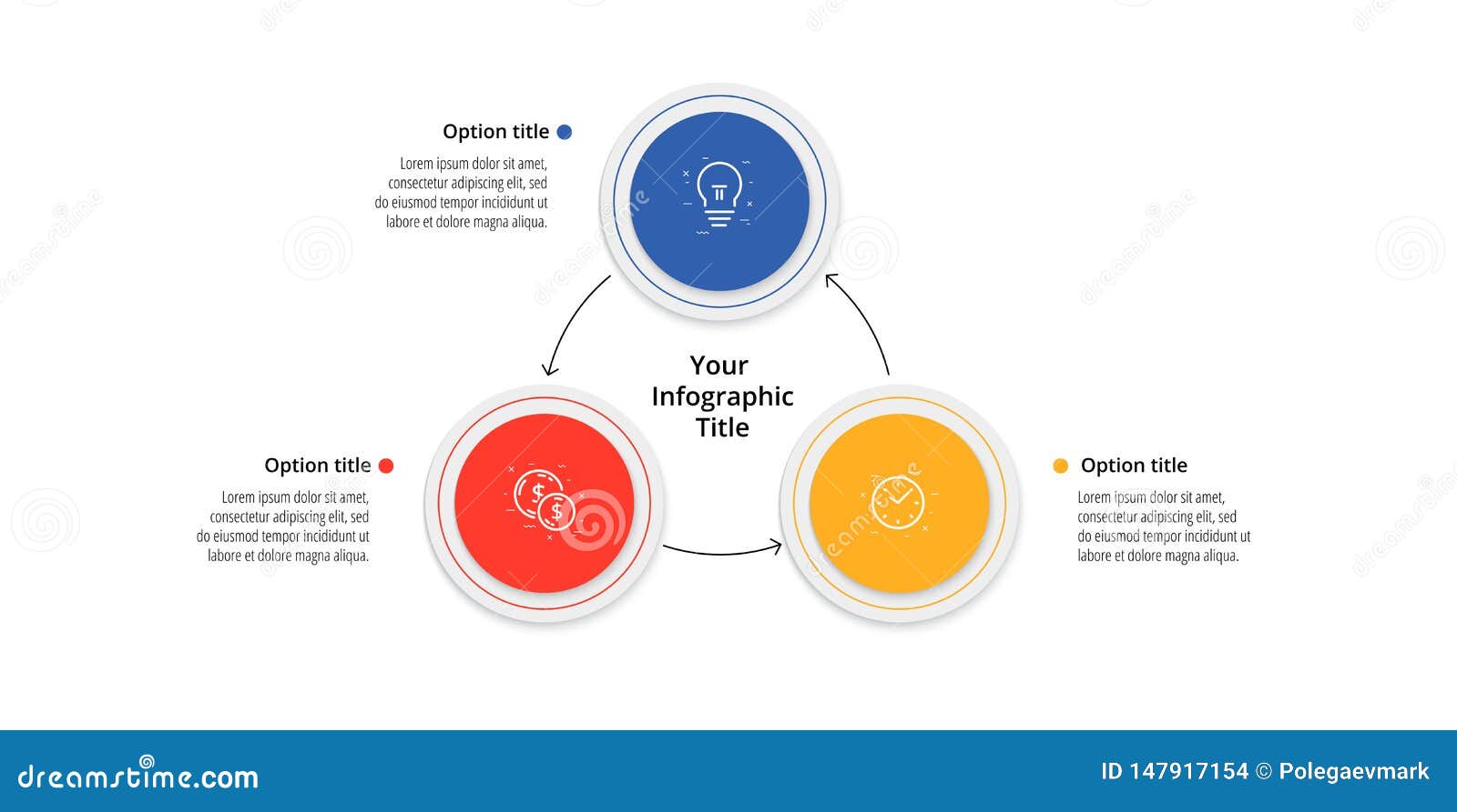 Business Process Chart Infographics with 3 Step Circles. Circular ...