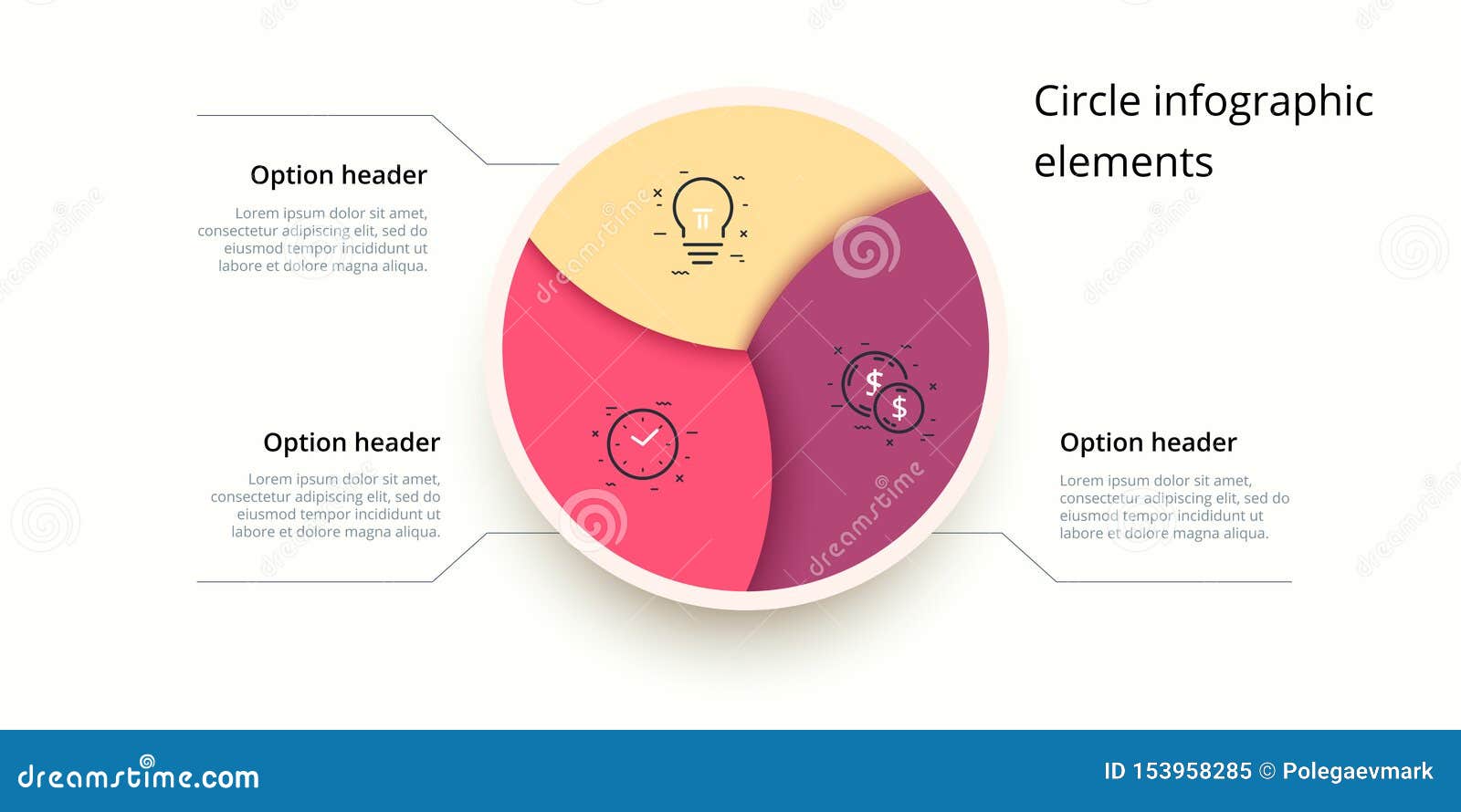Business Process Chart Infographics With 3 Step Circles. Circular ...