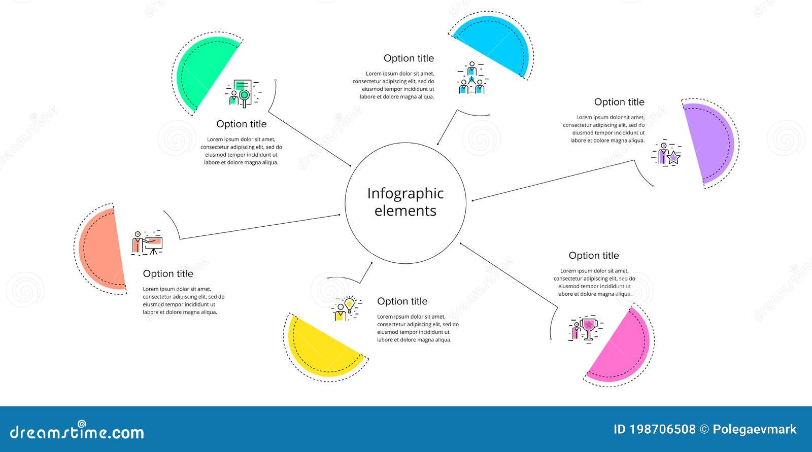 Business Process Chart Infographics with 6 Step Circles. Circular ...