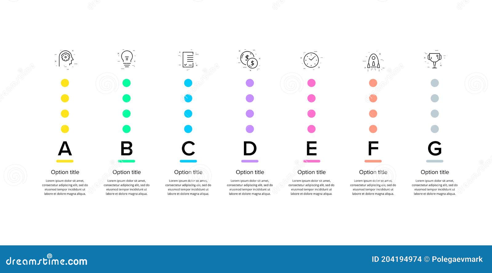 Business Process Chart Infographics with 7 Step Circles. Circular ...