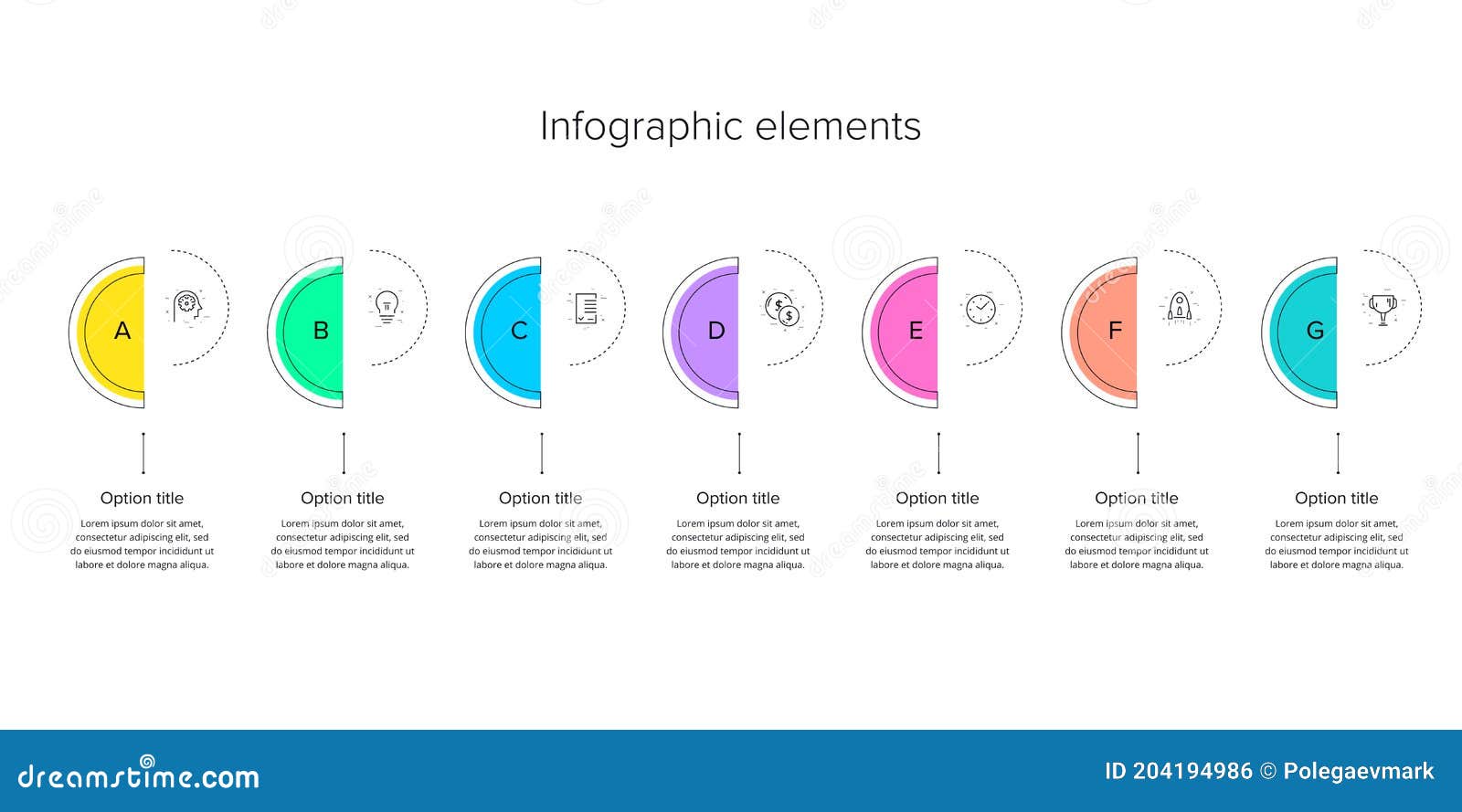 Business Process Chart Infographics with 7 Step Circles. Circular ...